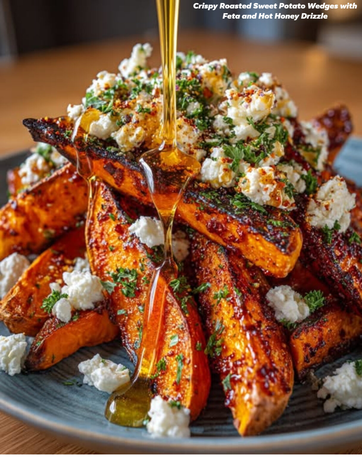 Crispy Roasted Sweet Potato Wedges with Feta & Hot Honey Drizzle – WebNeza